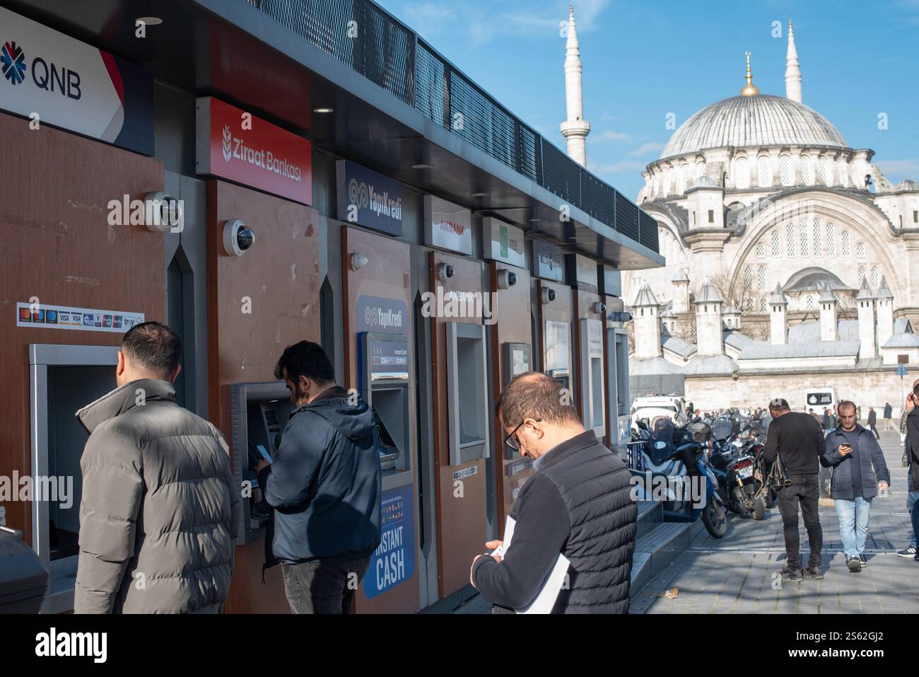 Istanbul, Turkey 9th January 2025 Customers using Turkish bank ATM’s ...