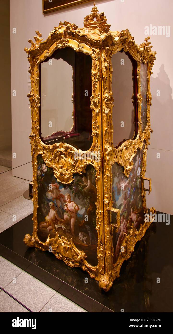 18th century sedan chair of Queen Barbara of Portugal with paintings of ...