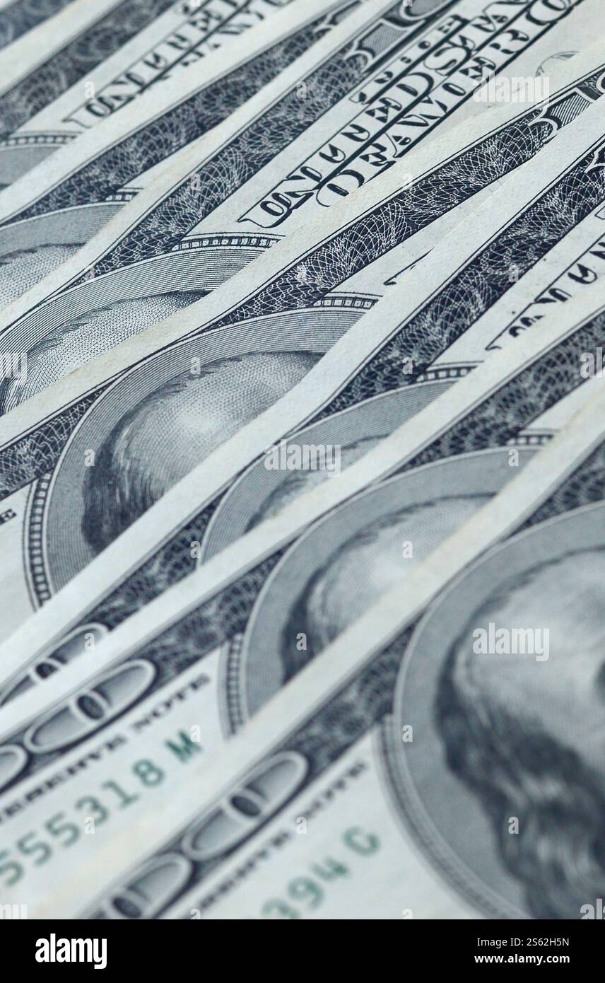 Background of 100 dollar bills. Abstract textured backdrop with many ...