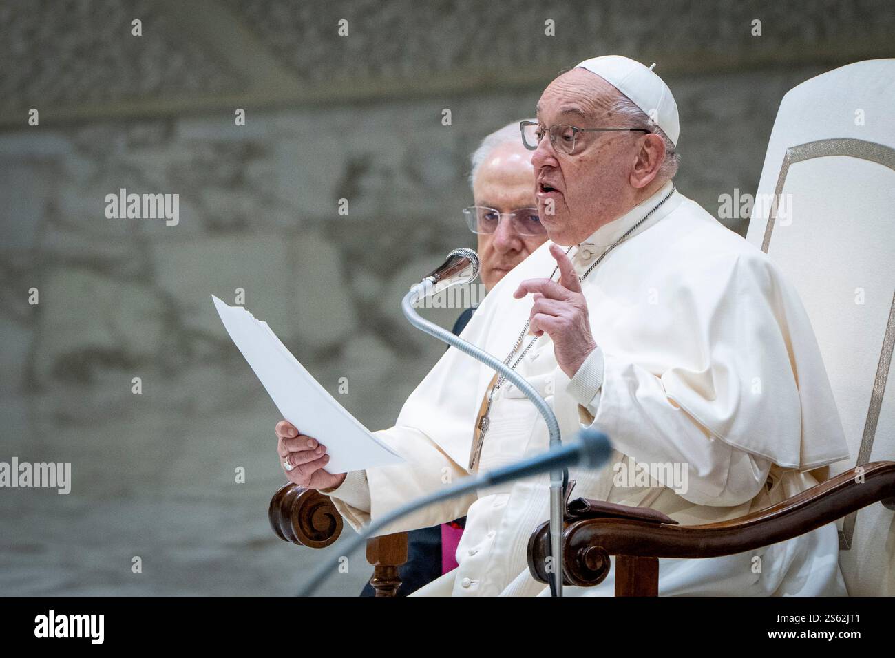 Pope Francis delivers his speech during his traditional Wednesday ...