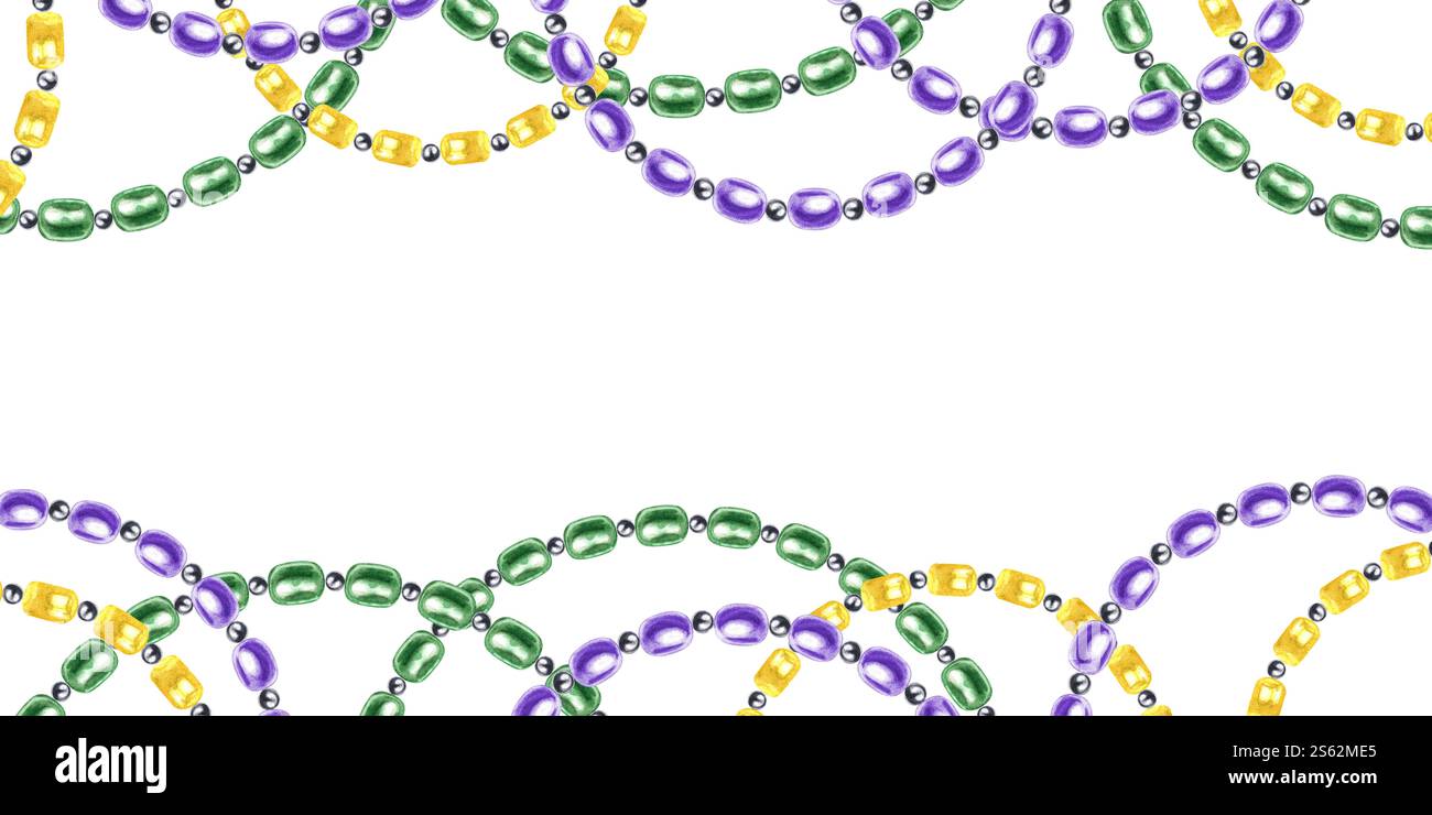 Green, purple, yellow bead garland in colors of Mardi Gras festival ...