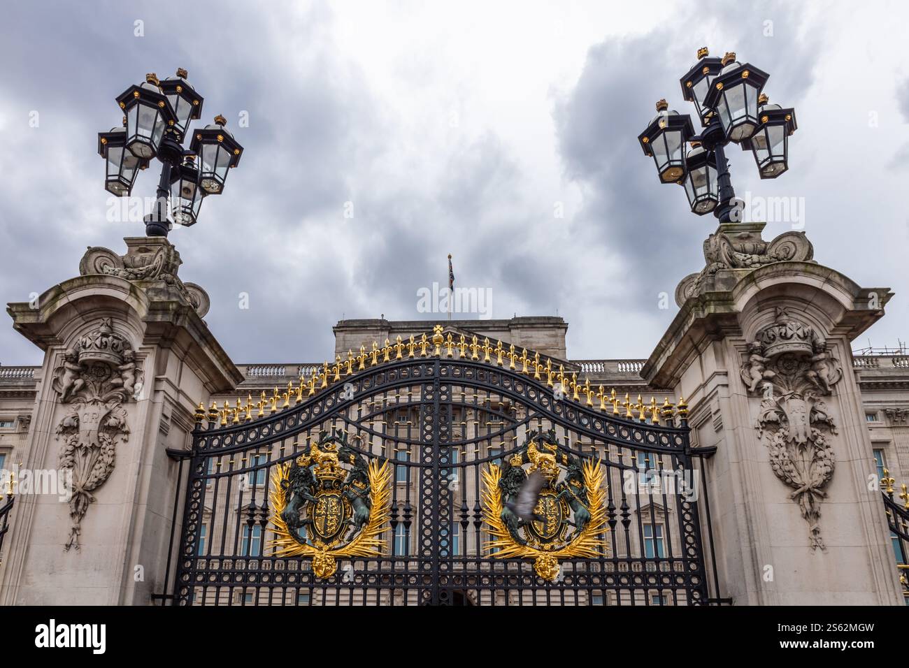 Ornate Gate with Golden Details and Royal Emblems at Buckingham Palace ...