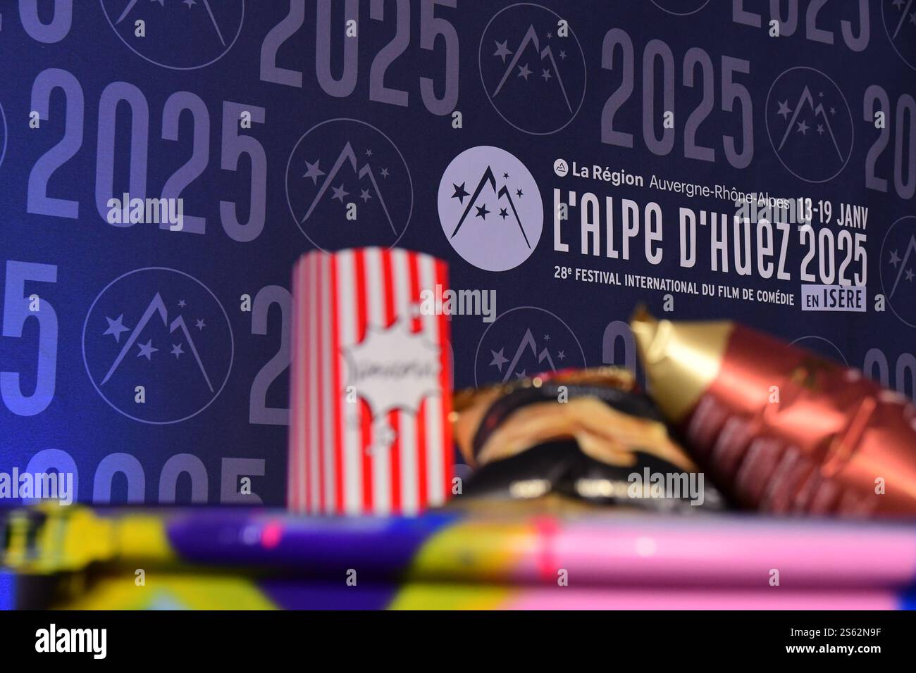 Alpe Huez, France. 14th Jan, 2025. Popcorn is at the Alpe d'Huez comedy ...