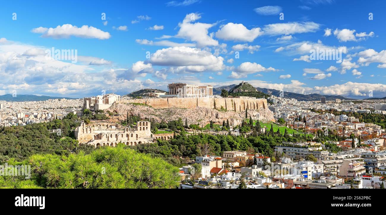 Panorama of Athens with Acropolis hill, Greece. The Acropolis of Athens with the Parthenon ...
