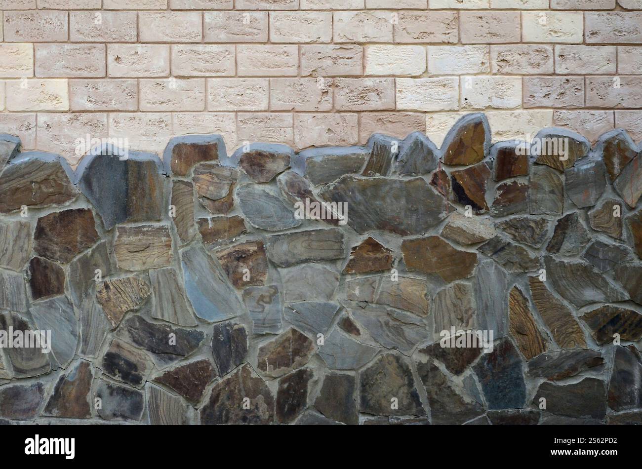 Rustic old beige white brick wall background and worn foundation with ...