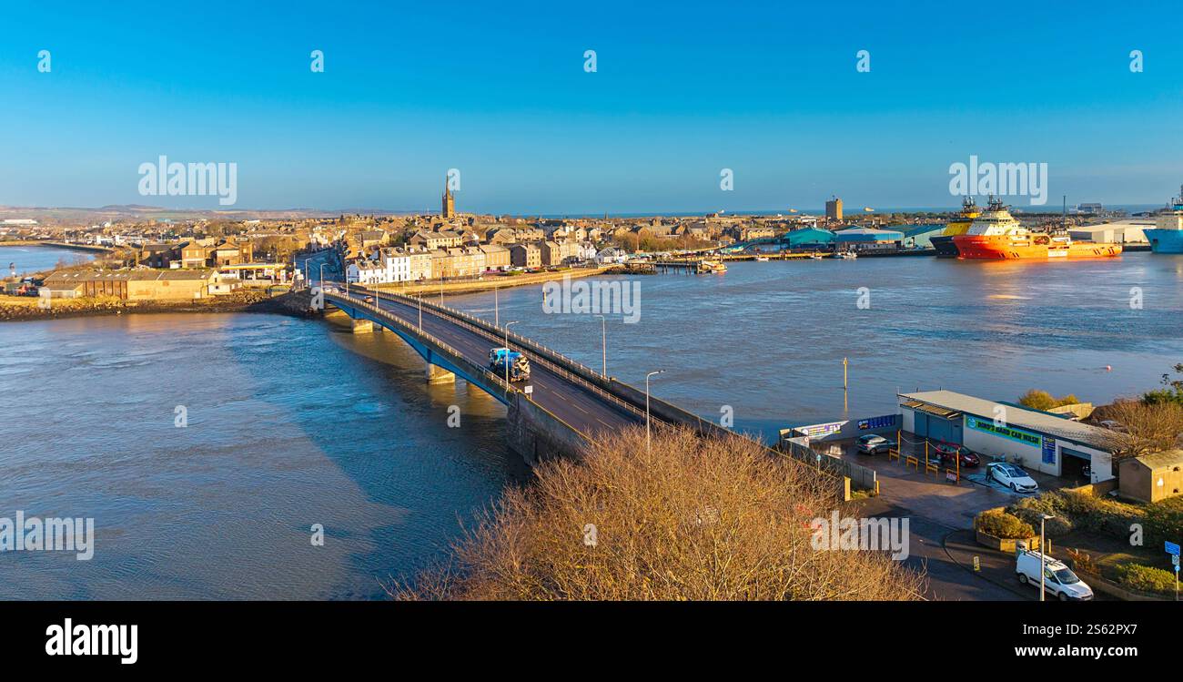 Montrose Angus Scotland the A92 road bridge crossing the River South Esk towards the town and ...