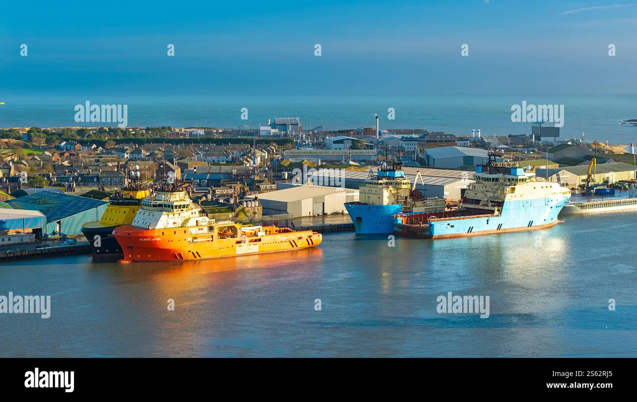 Montrose Angus Scotland view harbour area and oil rig supply vessels ...