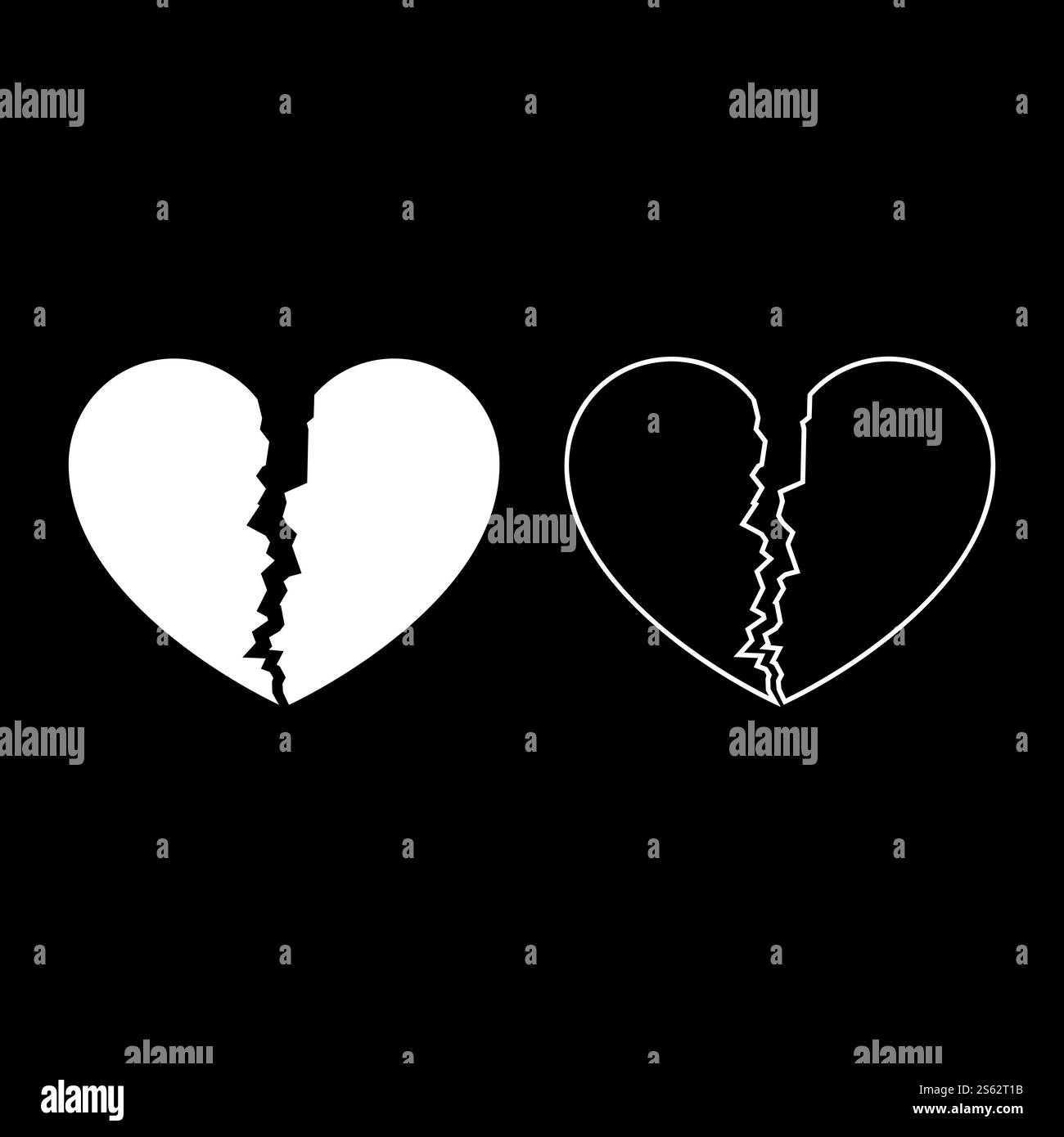 Broken heart icon outline set white color vector illustration flat style simple image. Broken ...