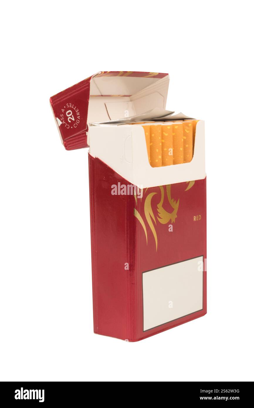 red pack cigarette isolated on white background Stock Photo - Alamy