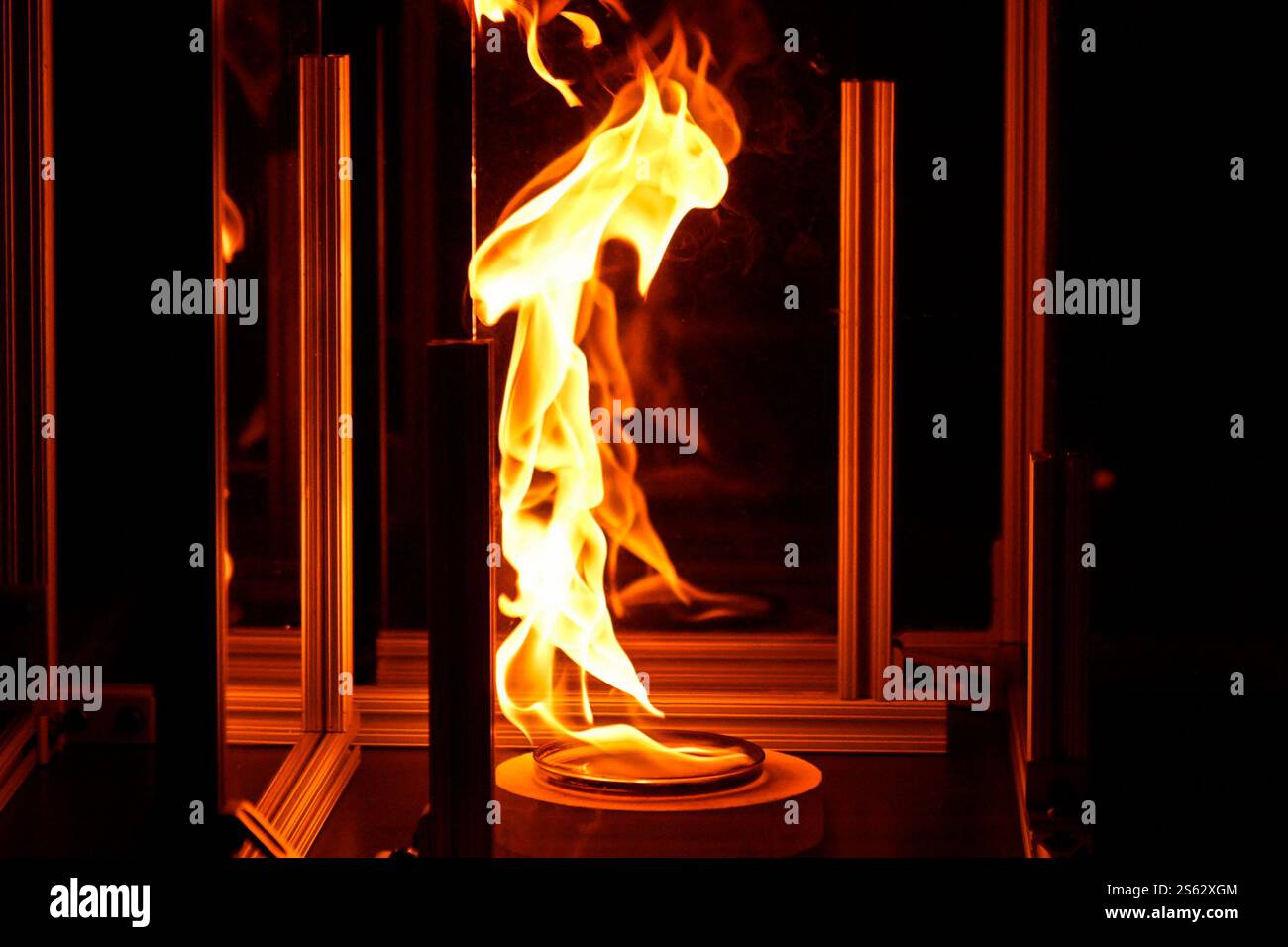 Flames leap during a controlled burn in a lab at Worcester Polytechnic ...