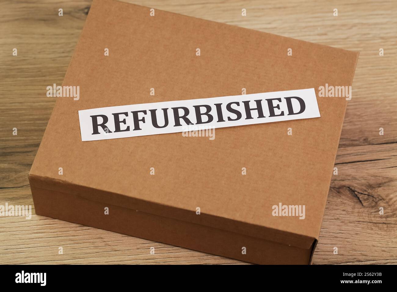 Packaging Box with Inscription Refurbished on white background Stock ...
