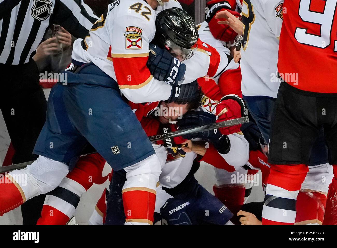New Jersey Devils and Florida Panthers players fight during the third ...