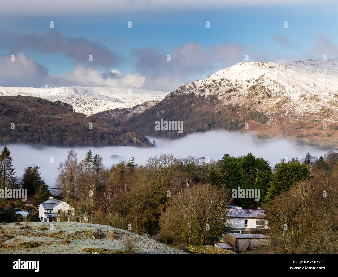 Snow on Fairfield from Ambleside, Lake District, UK Stock Photo - Alamy