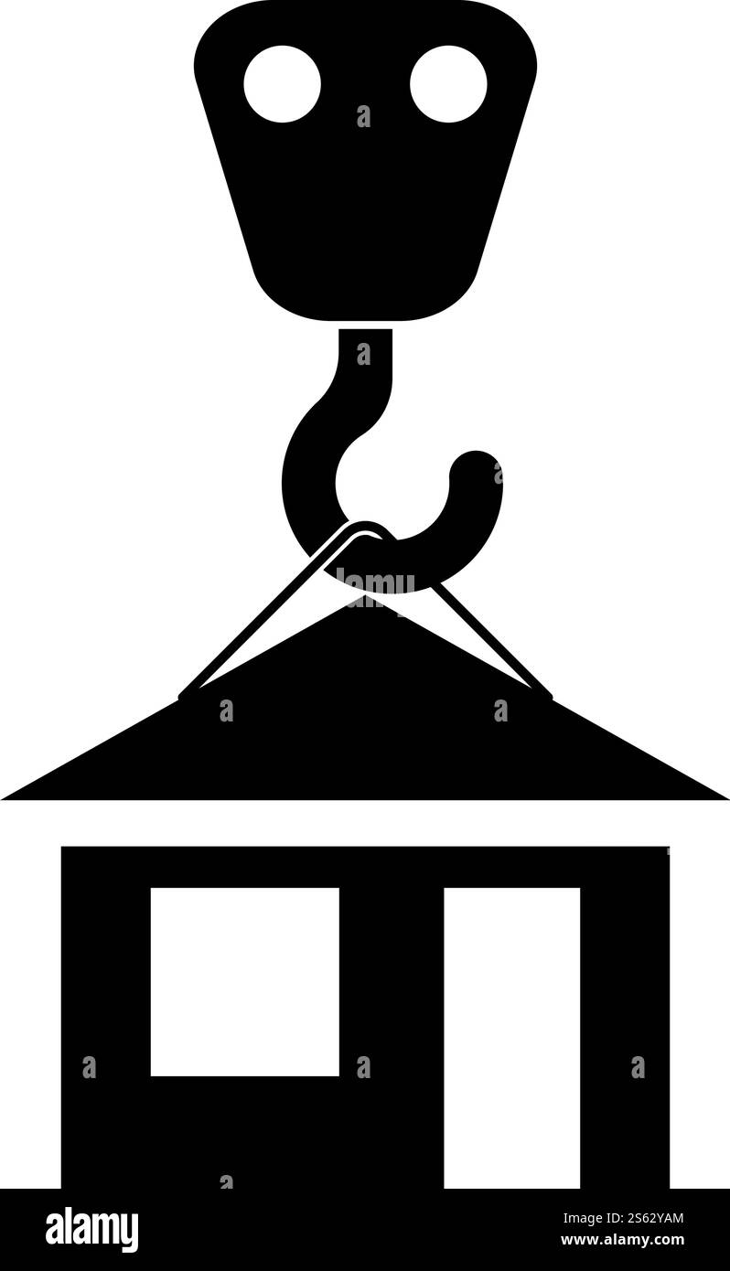 Crane hook lifts home Holds roof house icon black color vector ...