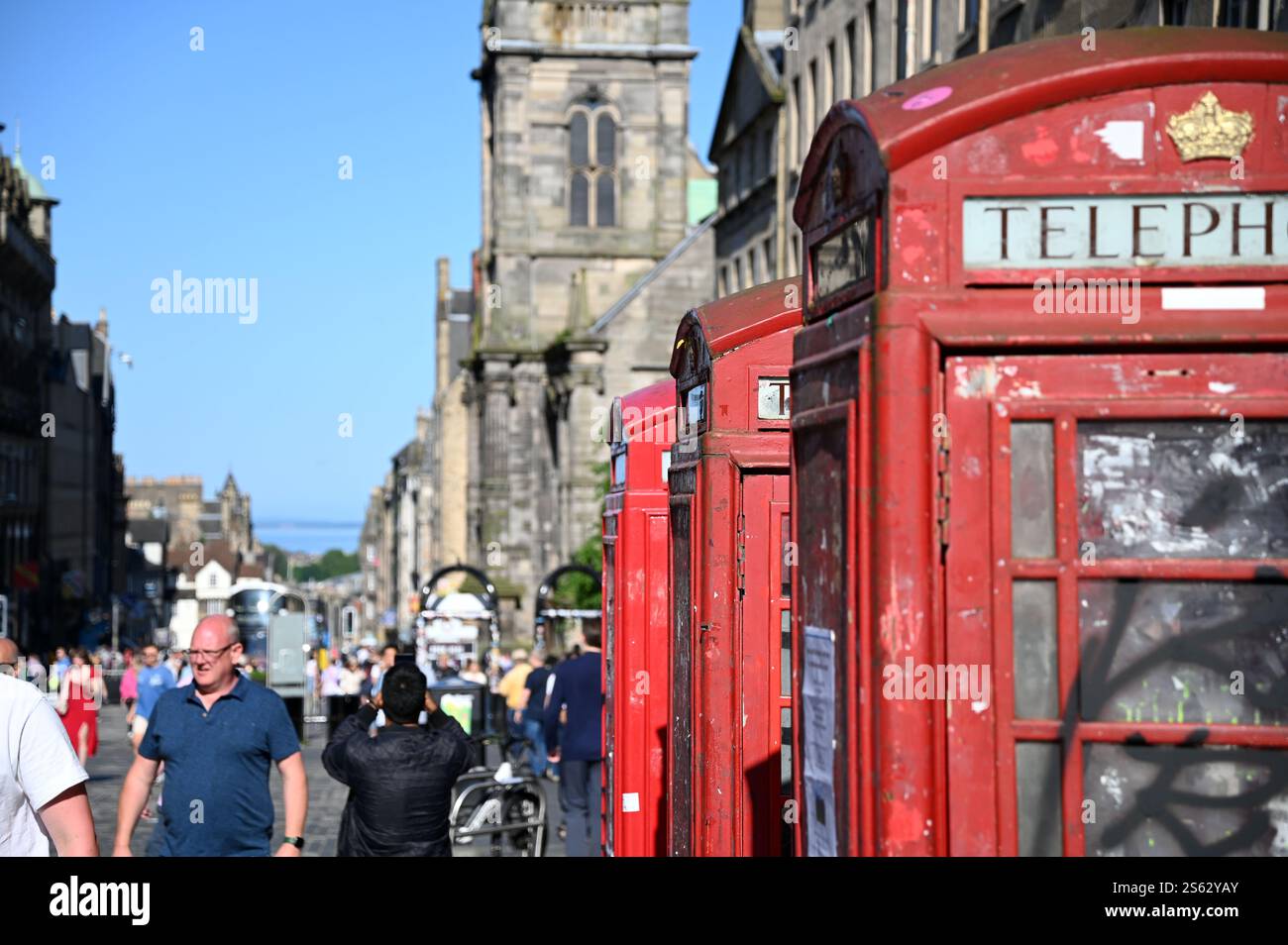 Iconic red telephone boxes on the Royal Mile in Edinburgh Stock Photo ...