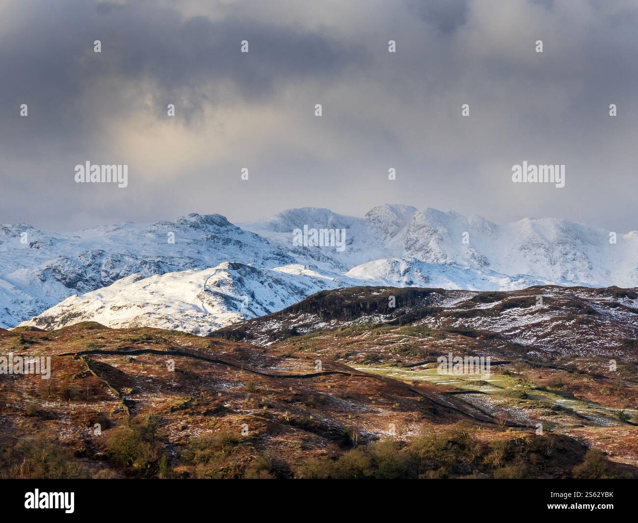 Snow on Crinkle Crags from Ambleside, Lake District, UK Stock Photo - Alamy