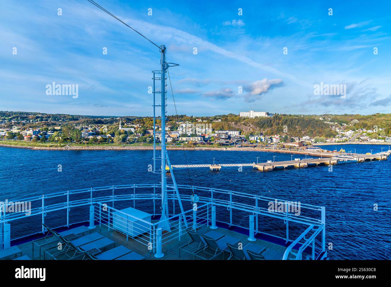 A view from a docking ship approaching the cruise terminal in the bay ...