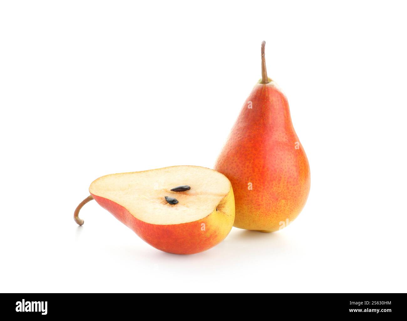 Whole and cut ripe pears isolated on white Stock Photo - Alamy