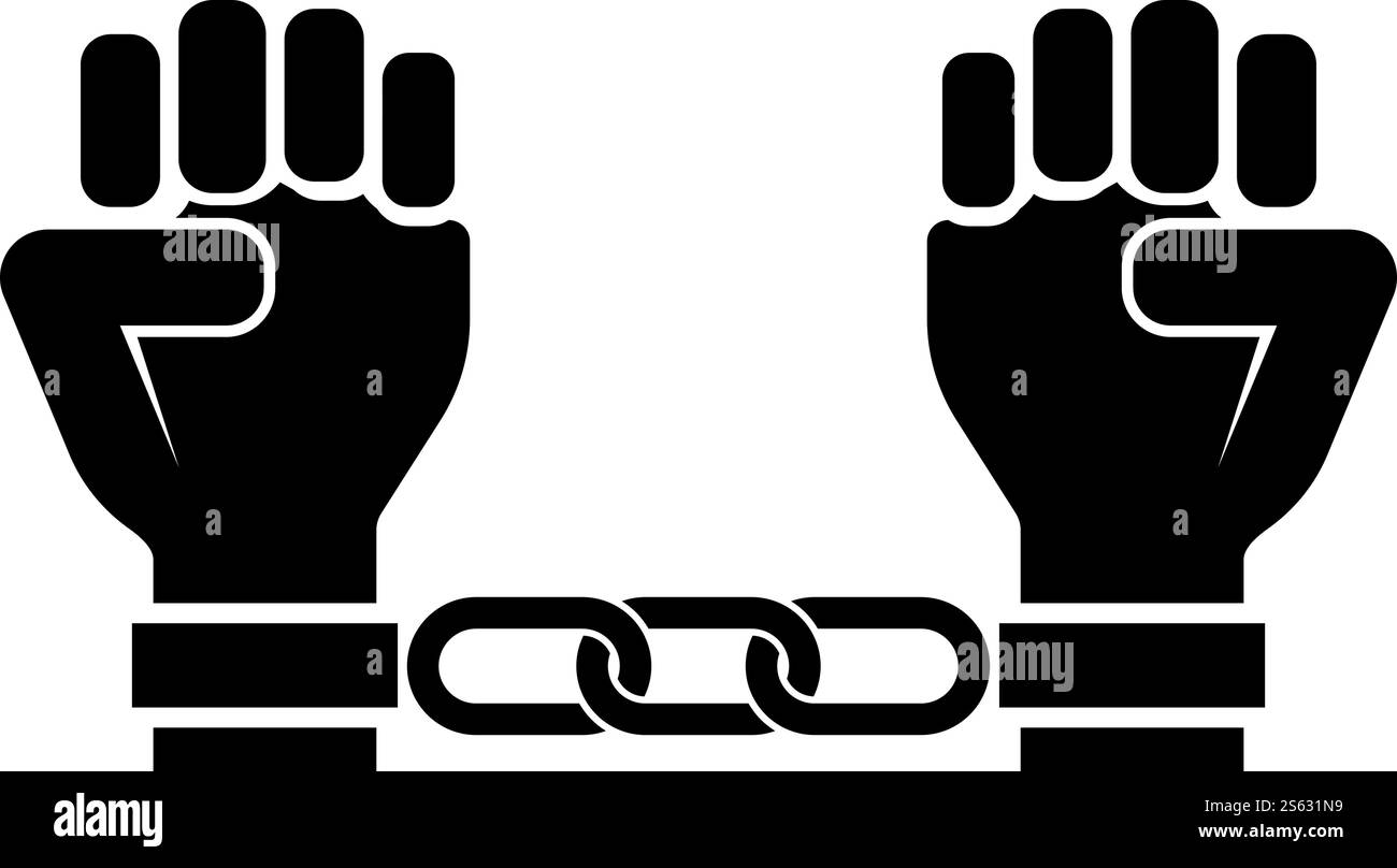 Handcuffed hands Chained human arms Prisoner concept Manacles on man ...