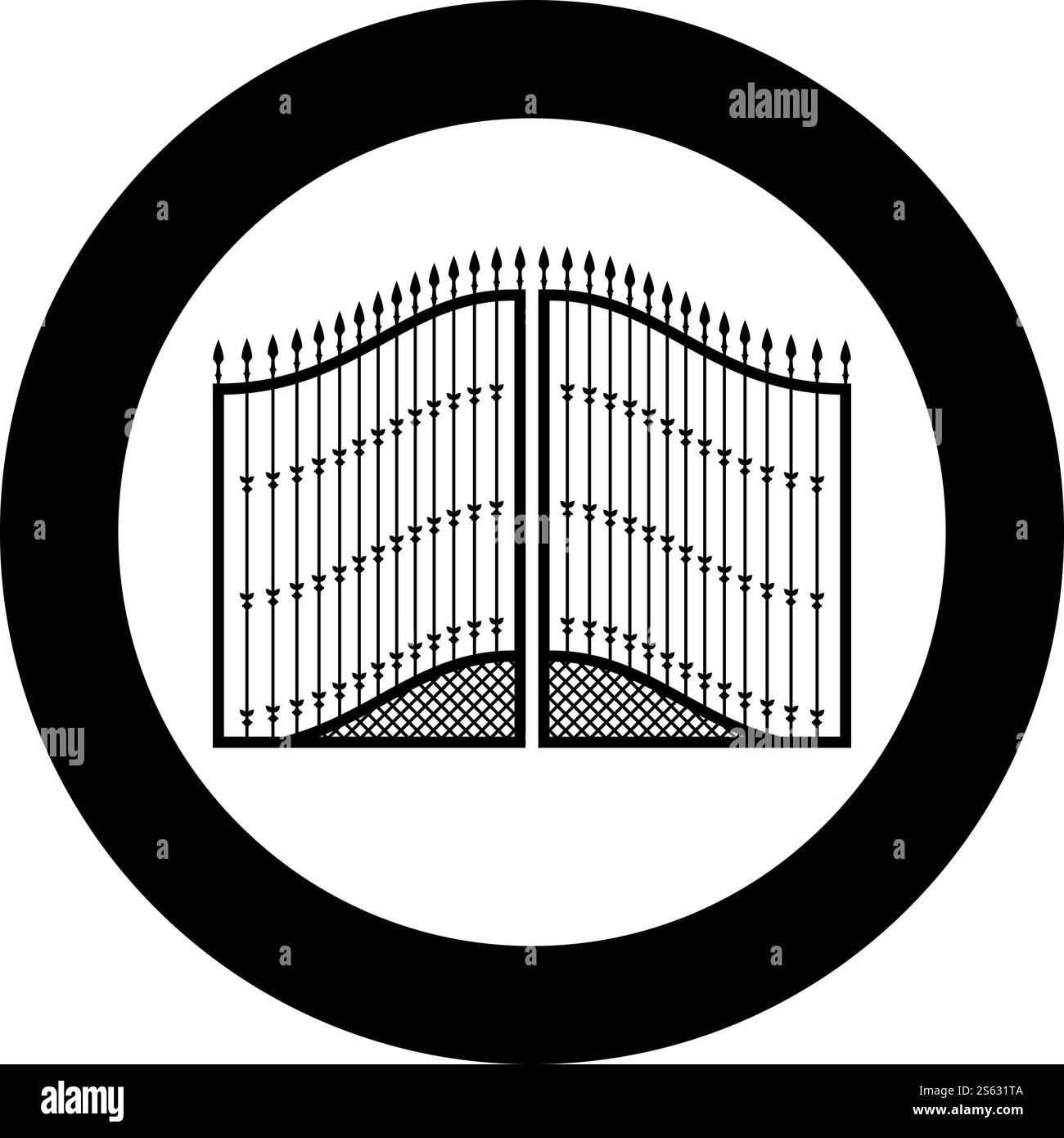 Forged gates icon in circle round black color vector illustration flat ...