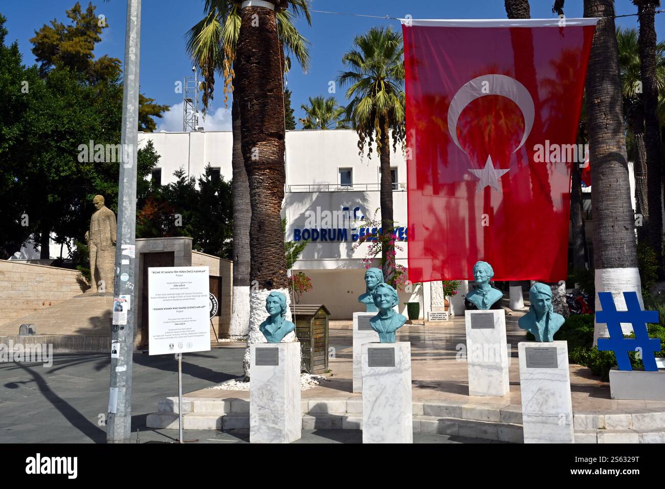 Turkish flag and sculptures of the women who shaped science and art ...