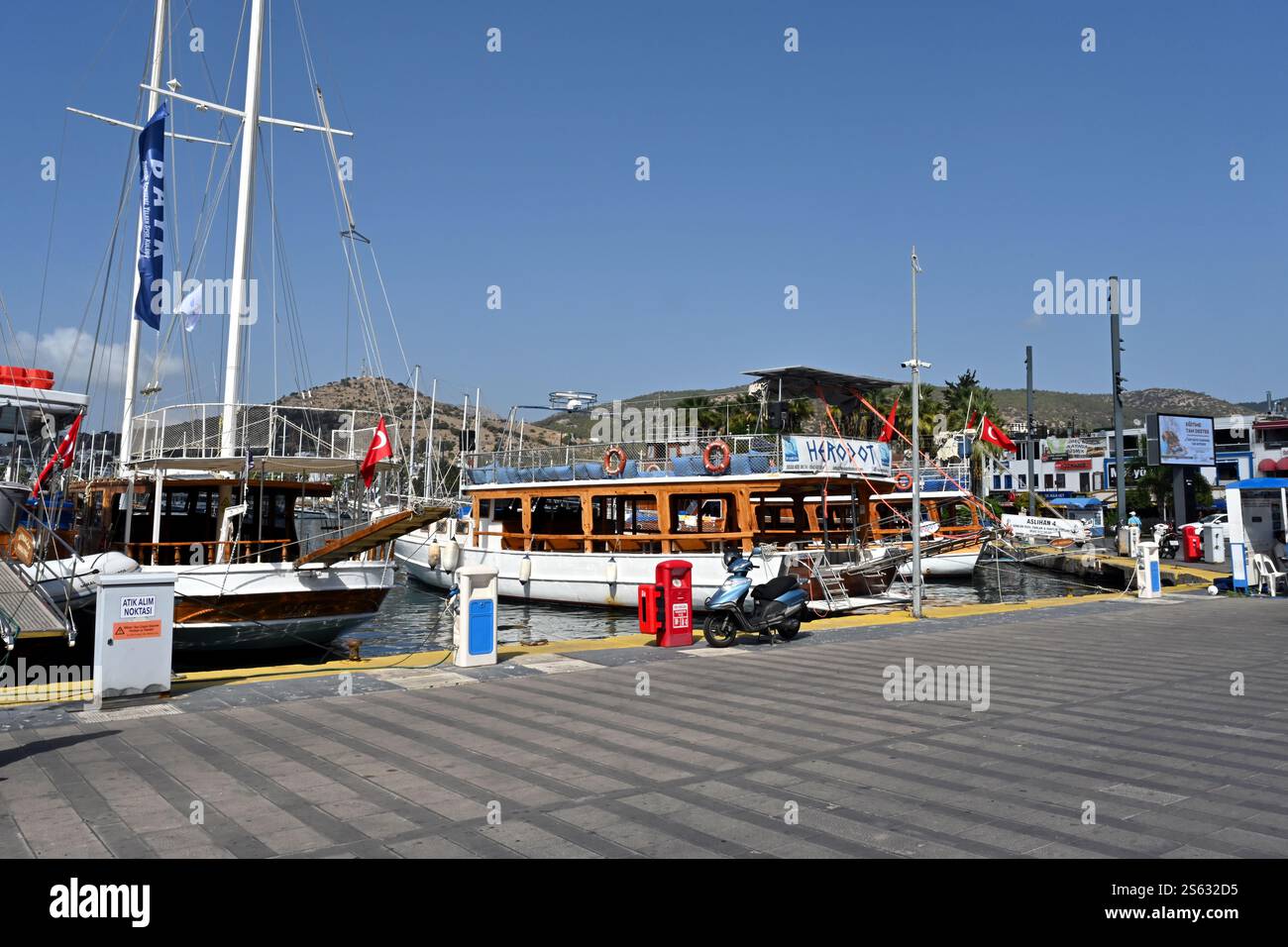 The main promenade in the port of Bodrum in Turkey runs alongside the ...
