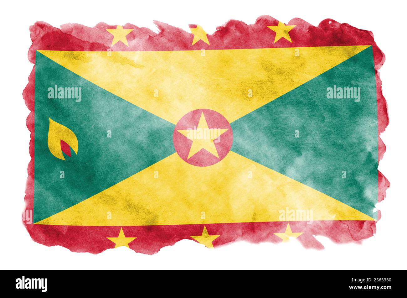 Grenada flag is depicted in liquid watercolor style isolated on white ...