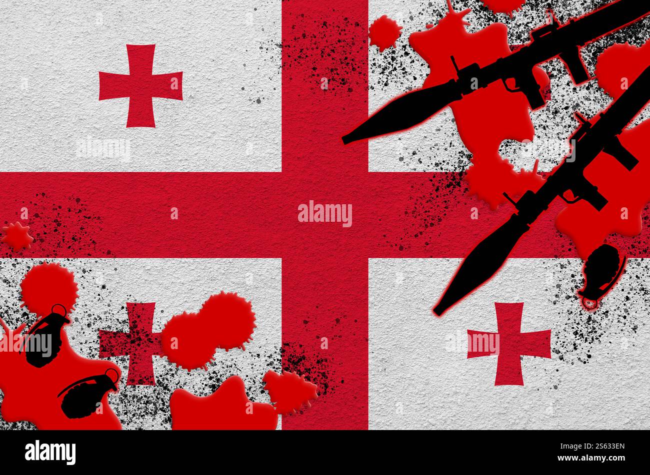 Georgia flag and rocket launchers with grenades in blood. Concept for ...
