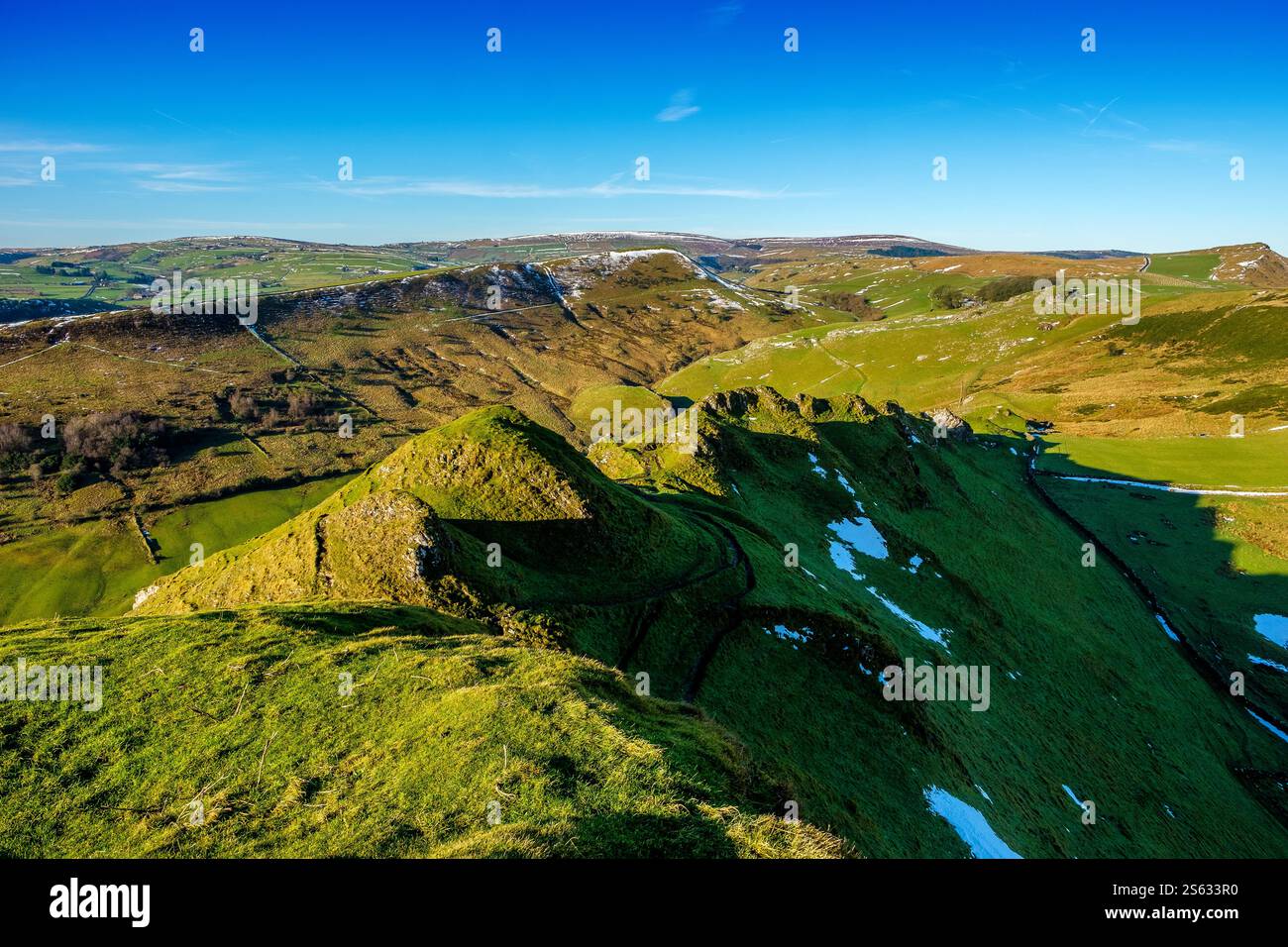 The upper Dove valley leading to Axe Edge moor from Chrome Hill, Peak ...