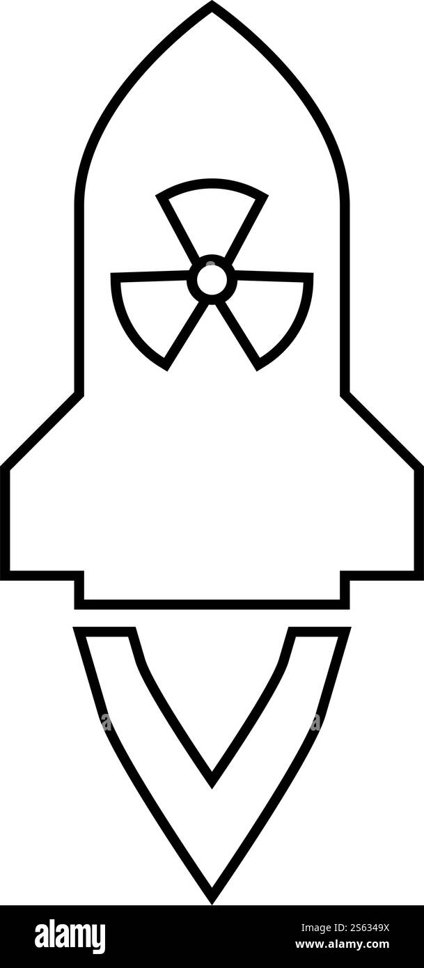 Atomic rocket flying Nuclear missile weapons Radioactive bomb Military concept icon outline ...