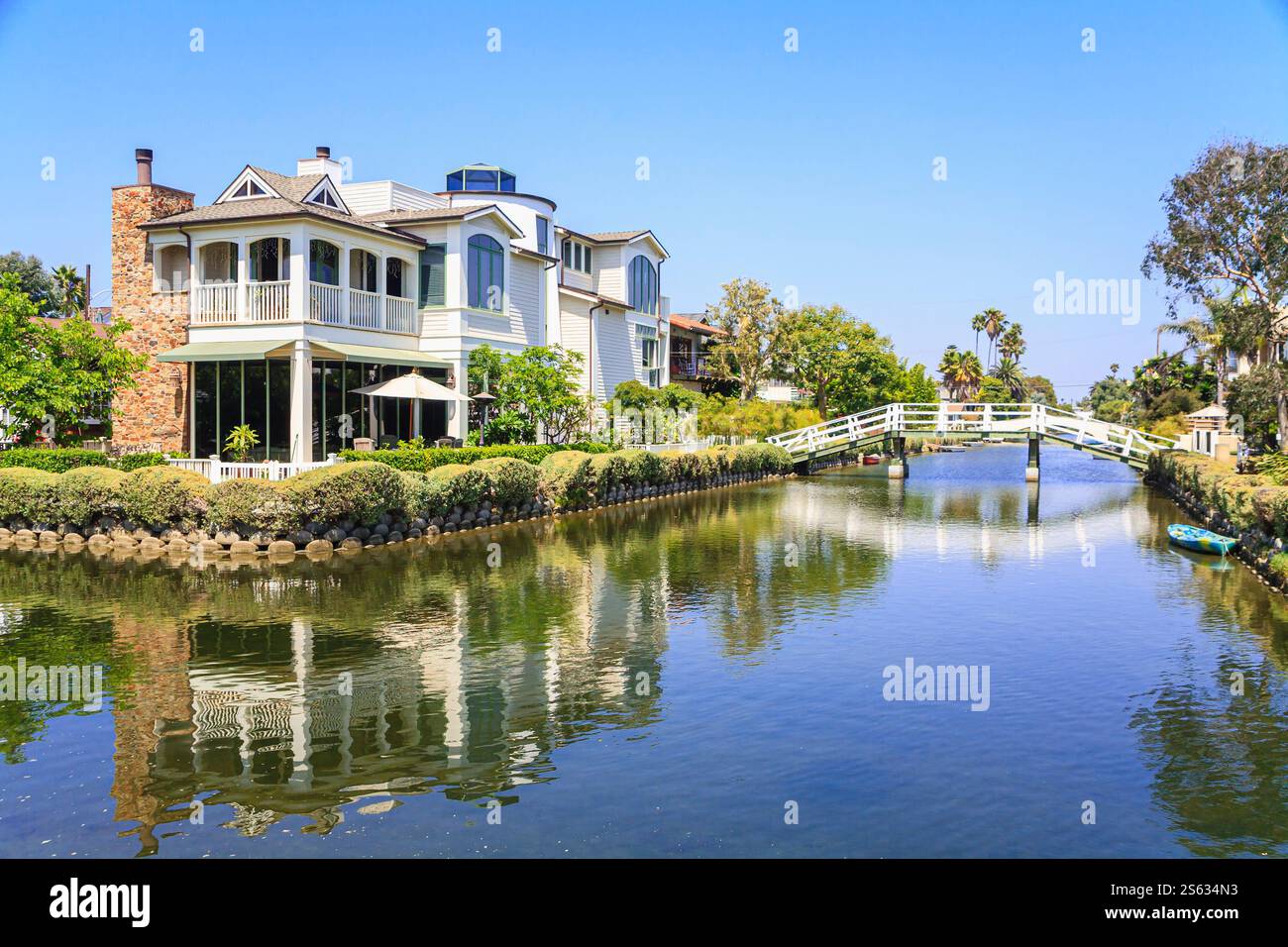 Upscale canal-side residential real estate property and wooden ...