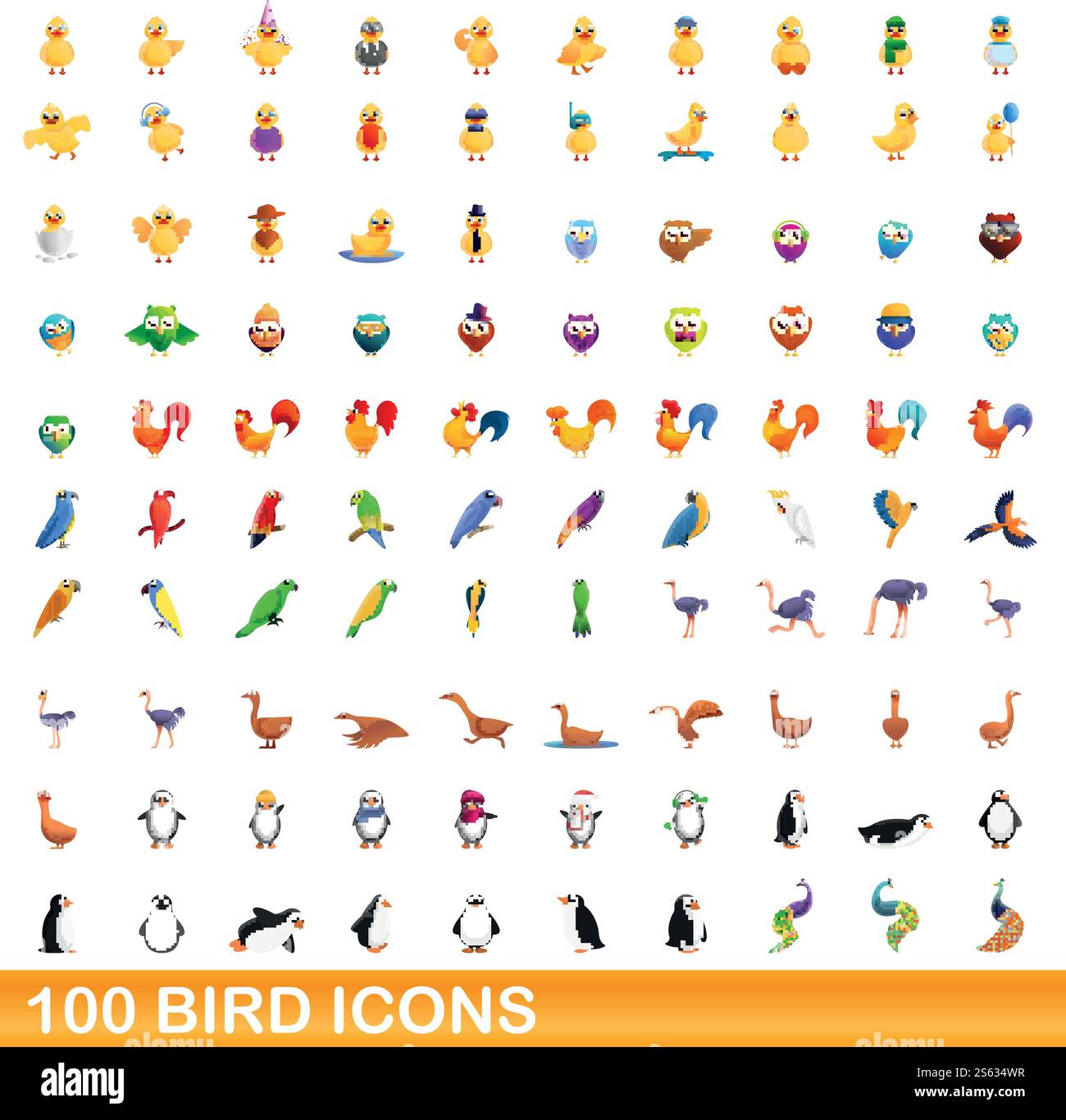 100 bird icons set. Cartoon illustration of 100 bird icons vector set isolated on white ...