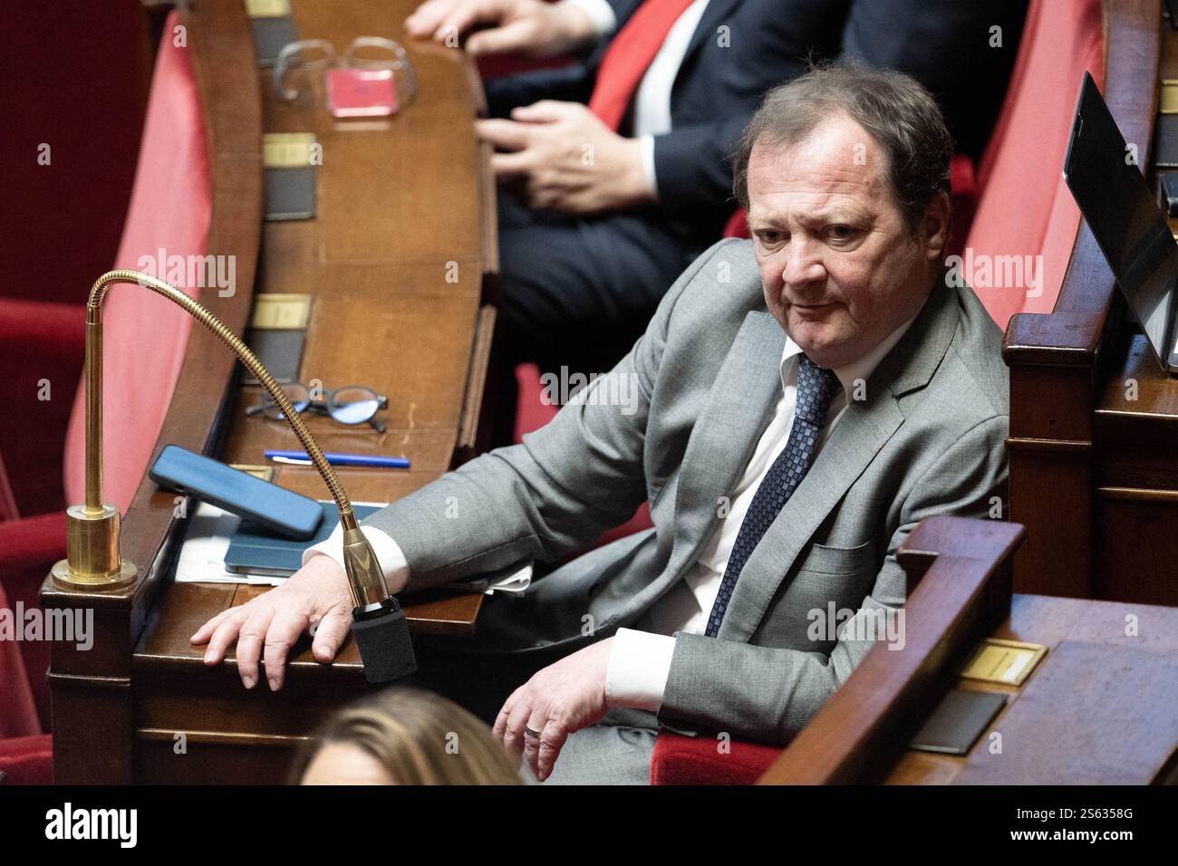 Paris, France. 15th Jan, 2025. Deputy Stephane Peu attends a session of ...