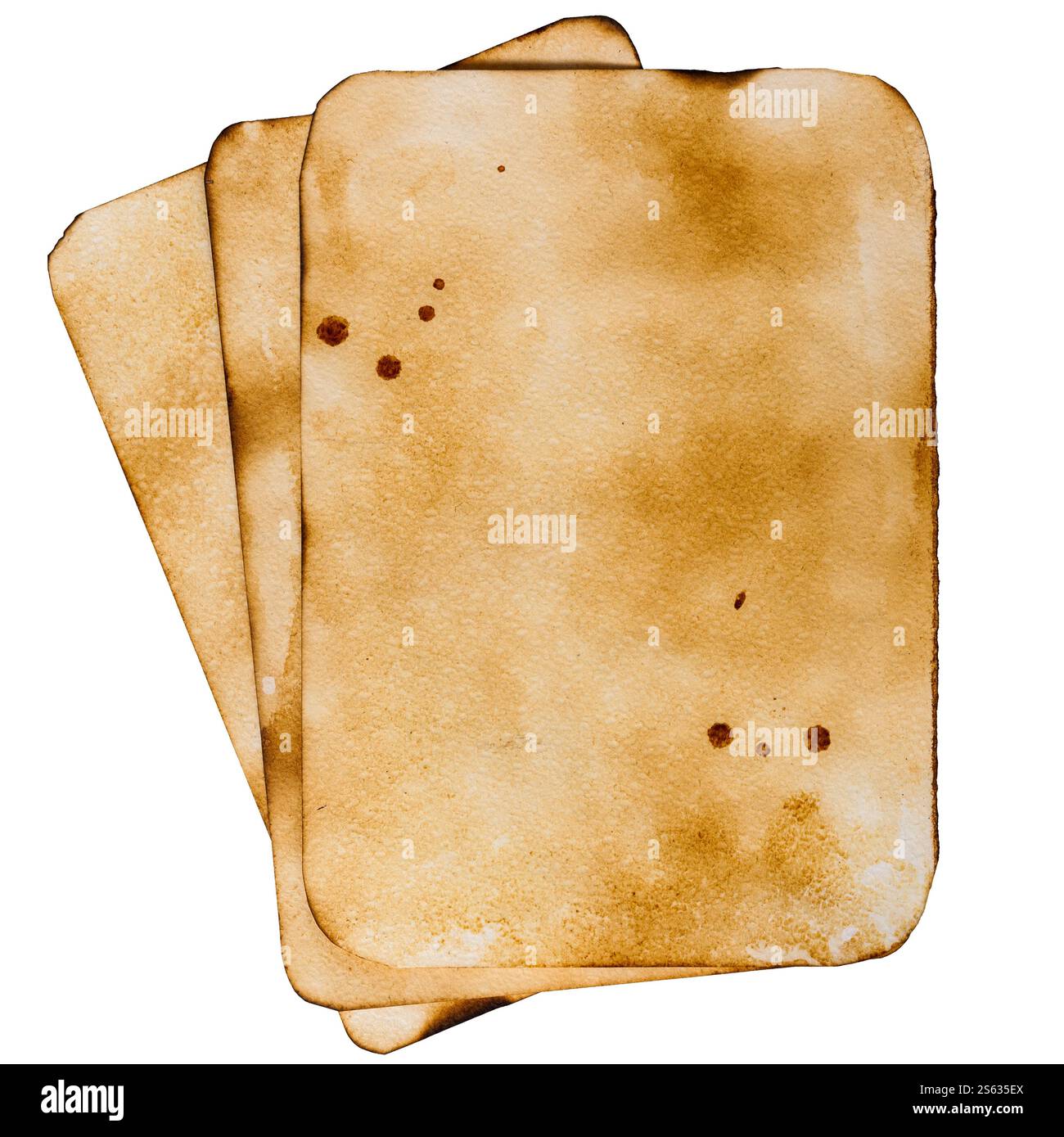 Old stained paper pages isolated on the white background, space for ...