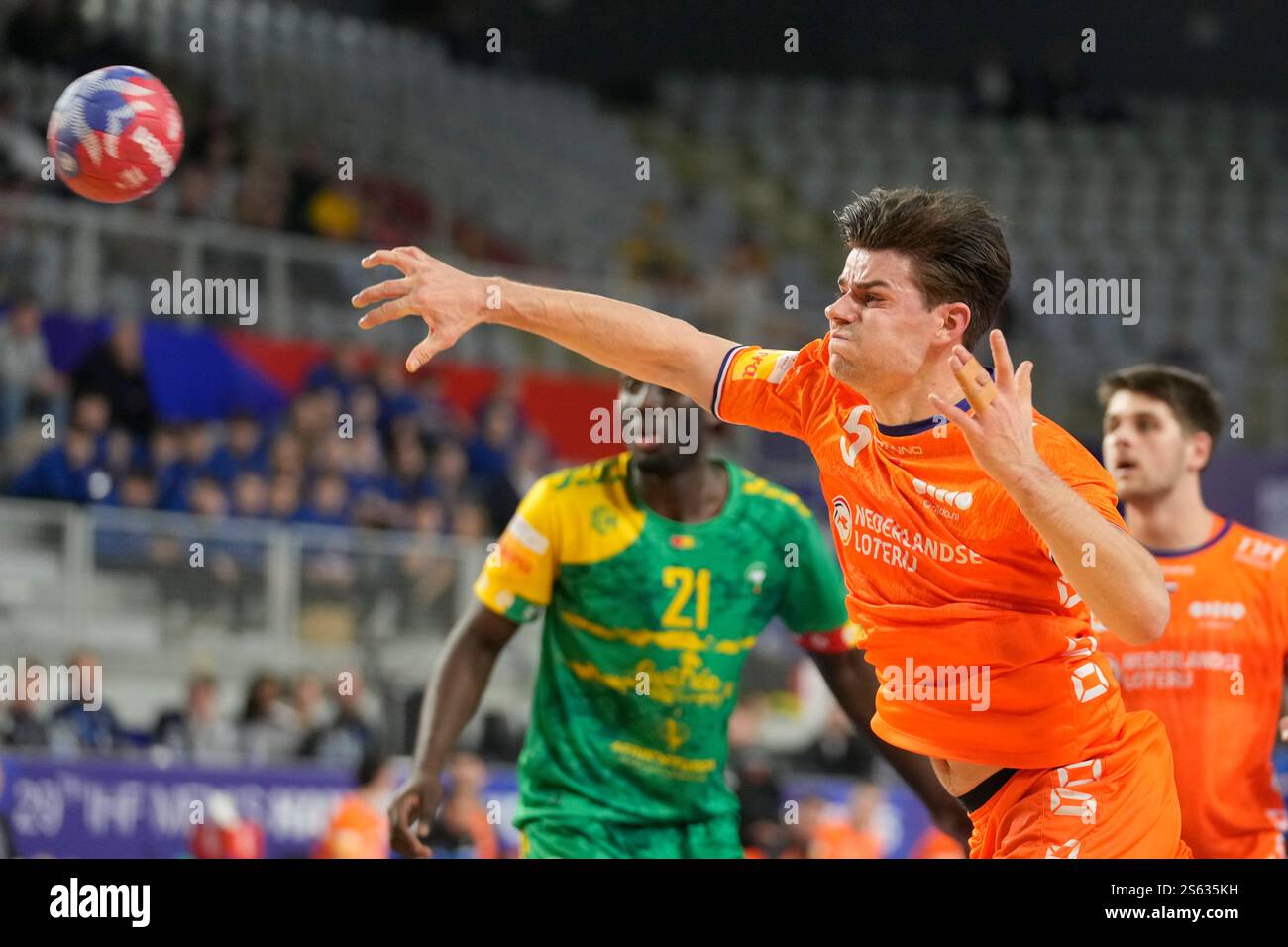 Rutger Ten Velde, of the Netherlands, makes a shot during the preliminary round group D match ...