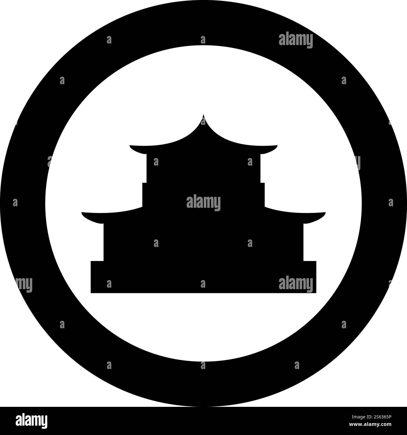 Chinese house silhouette Traditional Asian pagoda Japanese cathedral Facade icon in circle round ...