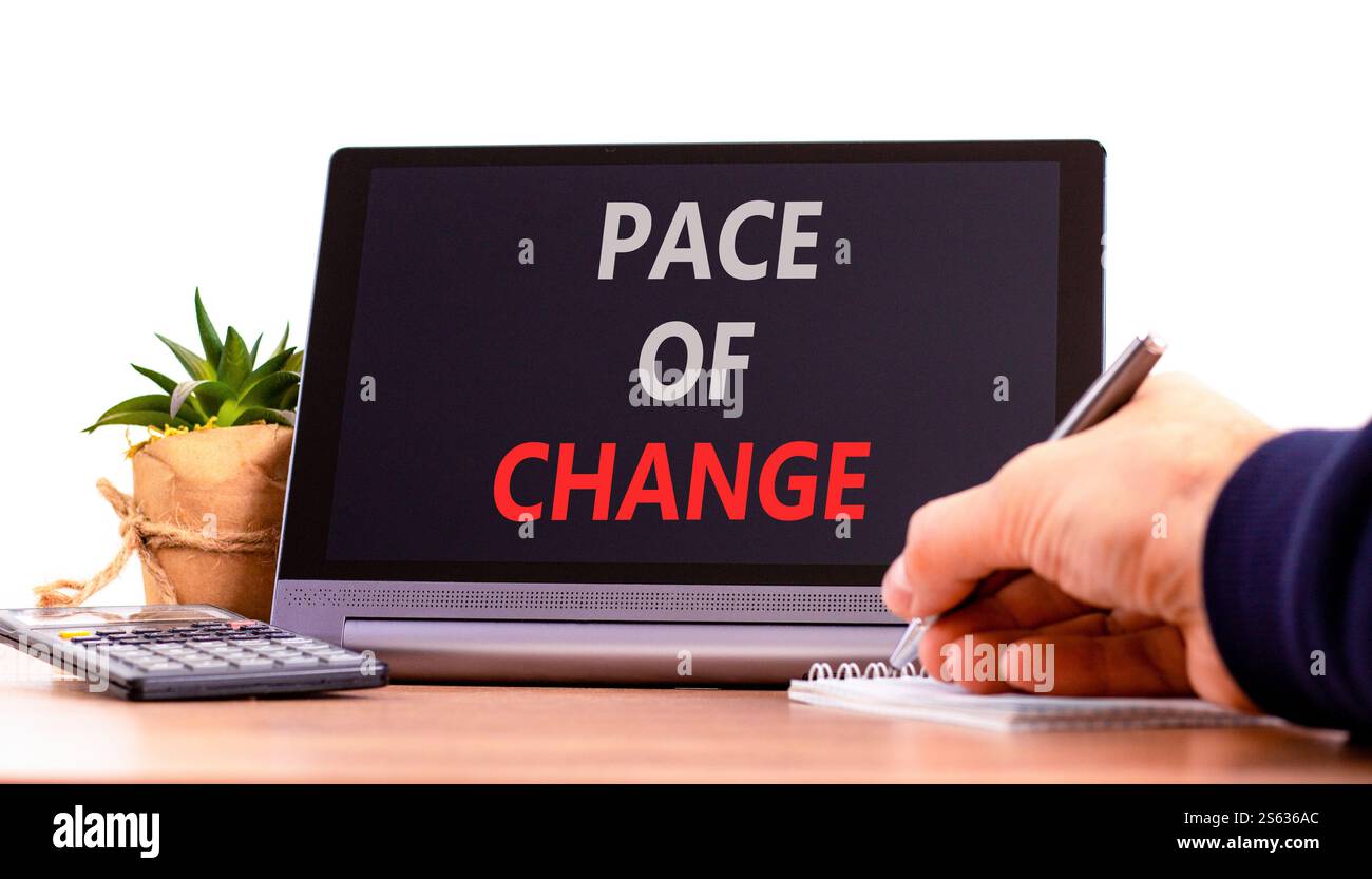 Pace of change symbol. Concept words Pace of change on beautiful black ...