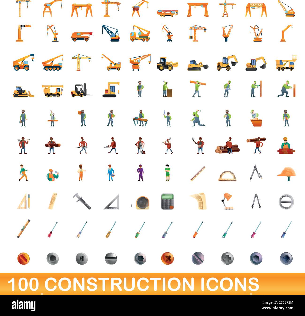 100 construction icons set. Cartoon illustration of 100 construction ...