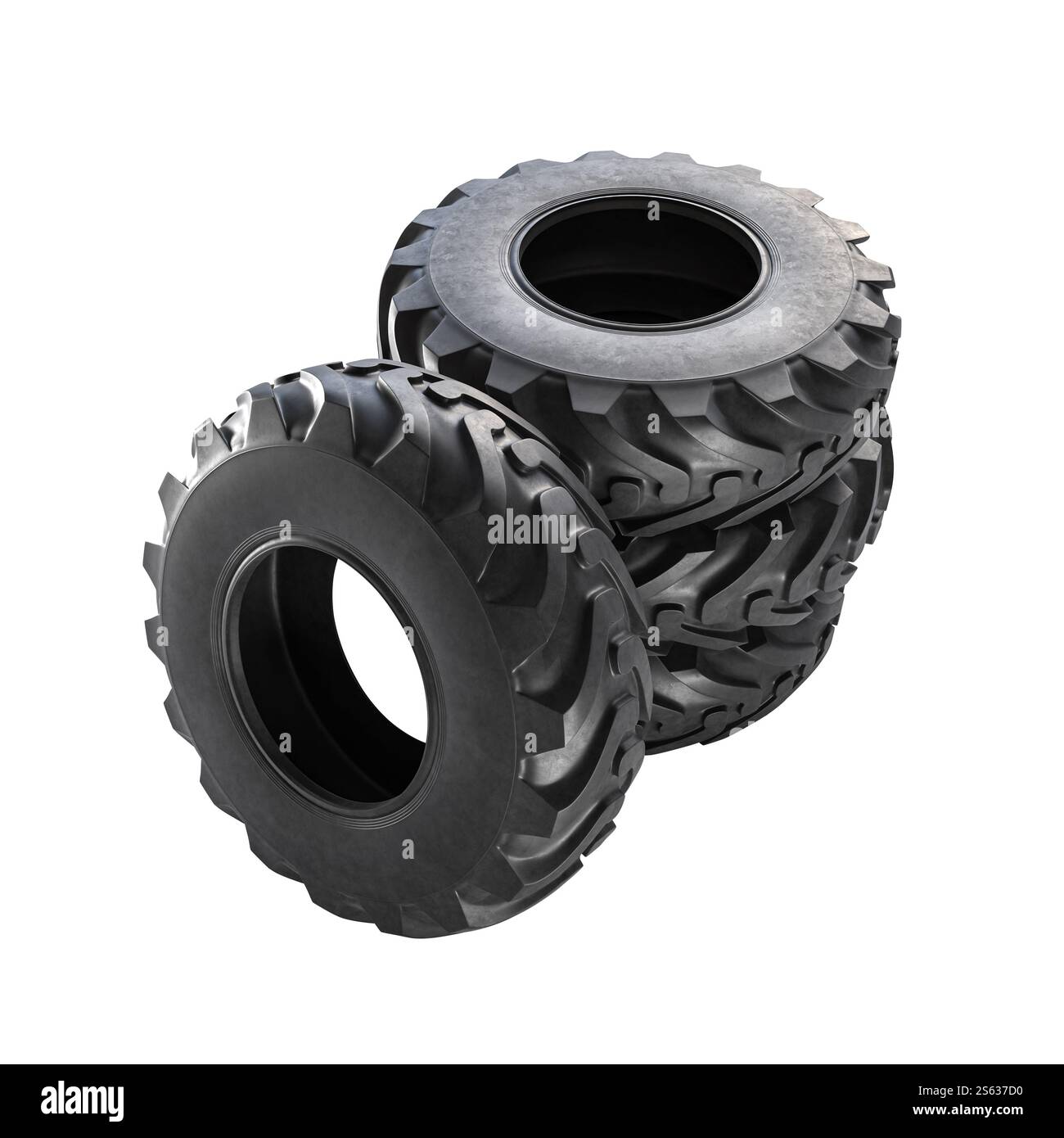 Four big black tractor tires isolated on transparent background 3d ...