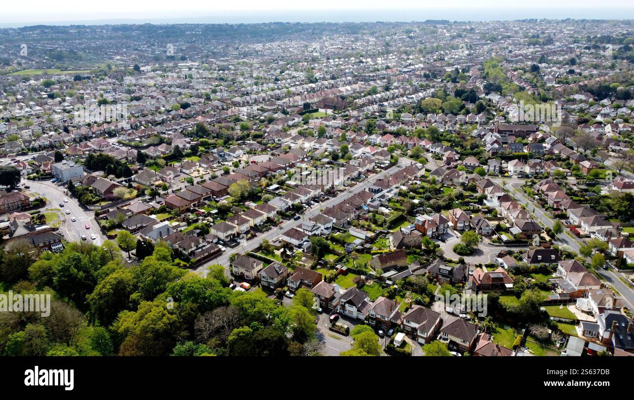 aerial view of low density suburban housing , a suburb of Bournemouth ...