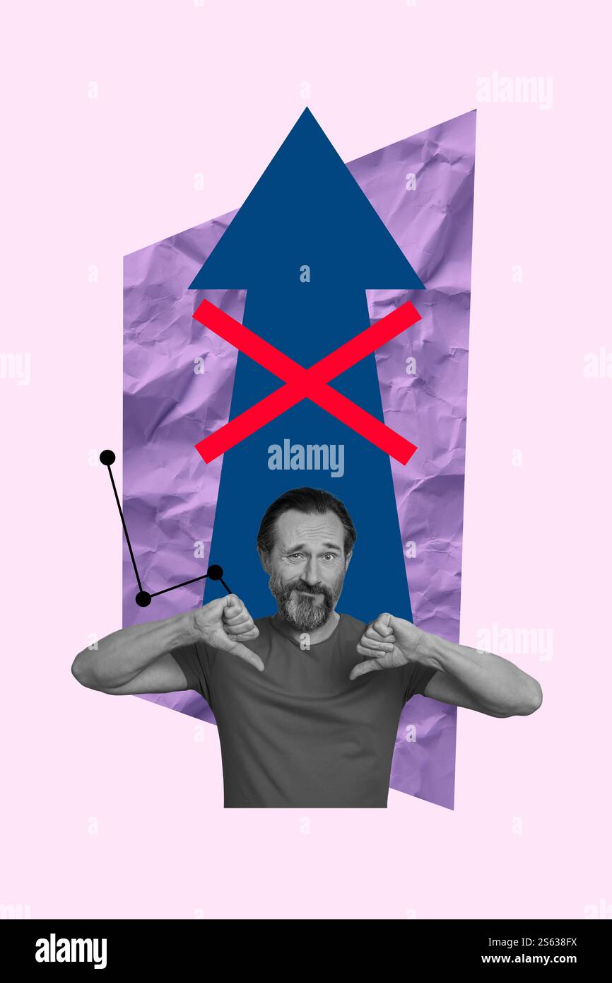 3D collage poster template trend artwork sketch of middle age man ...