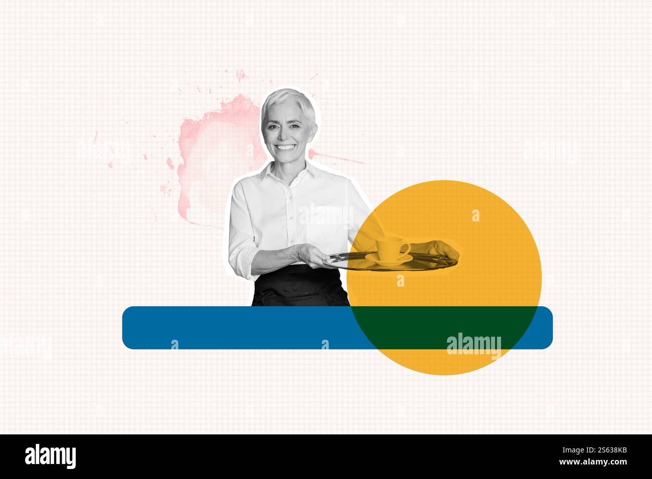 3d sketch poster trend collage image of happy old waitress girl carry ...