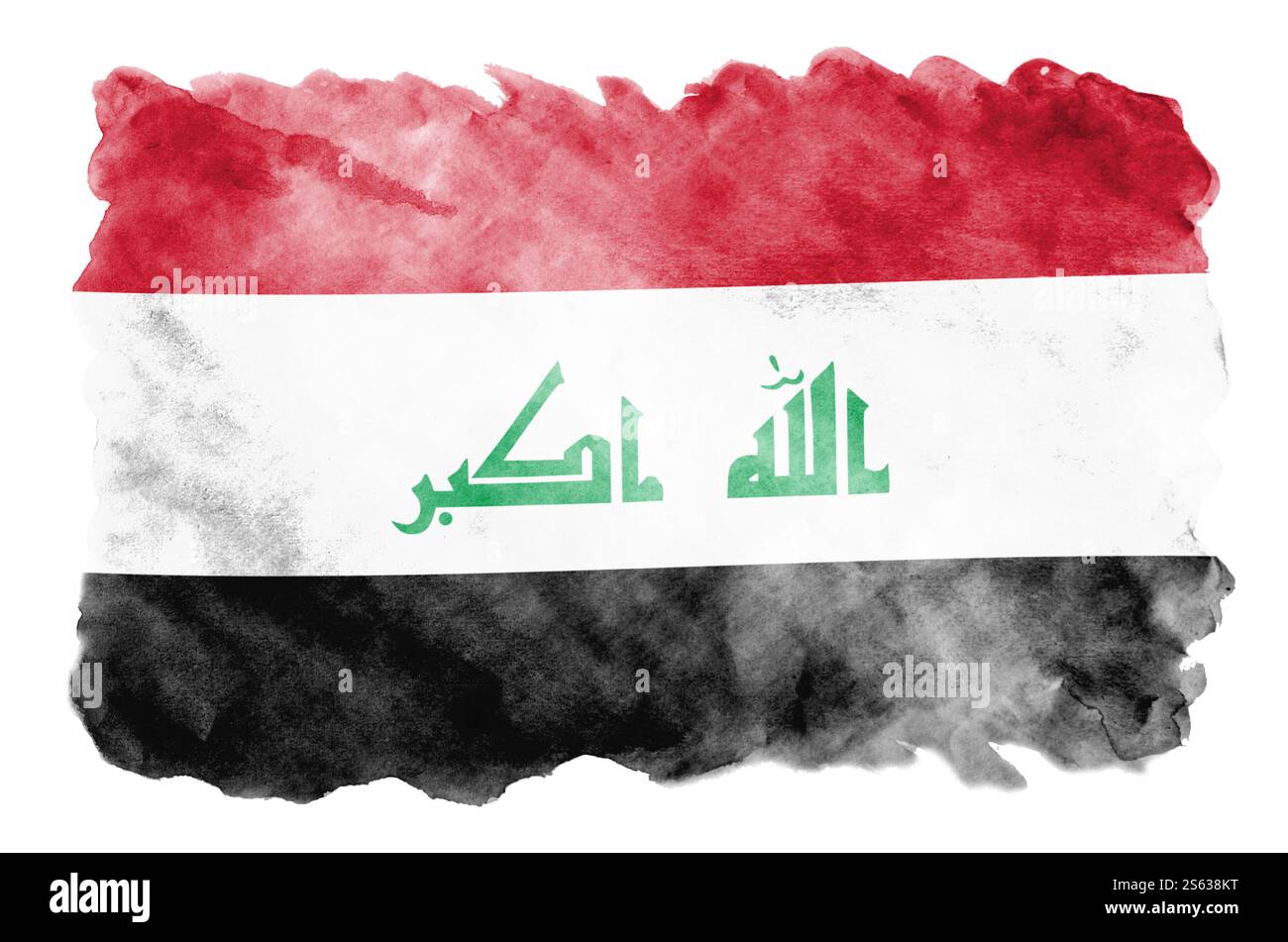 Iraq flag is depicted in liquid watercolor style isolated on white ...