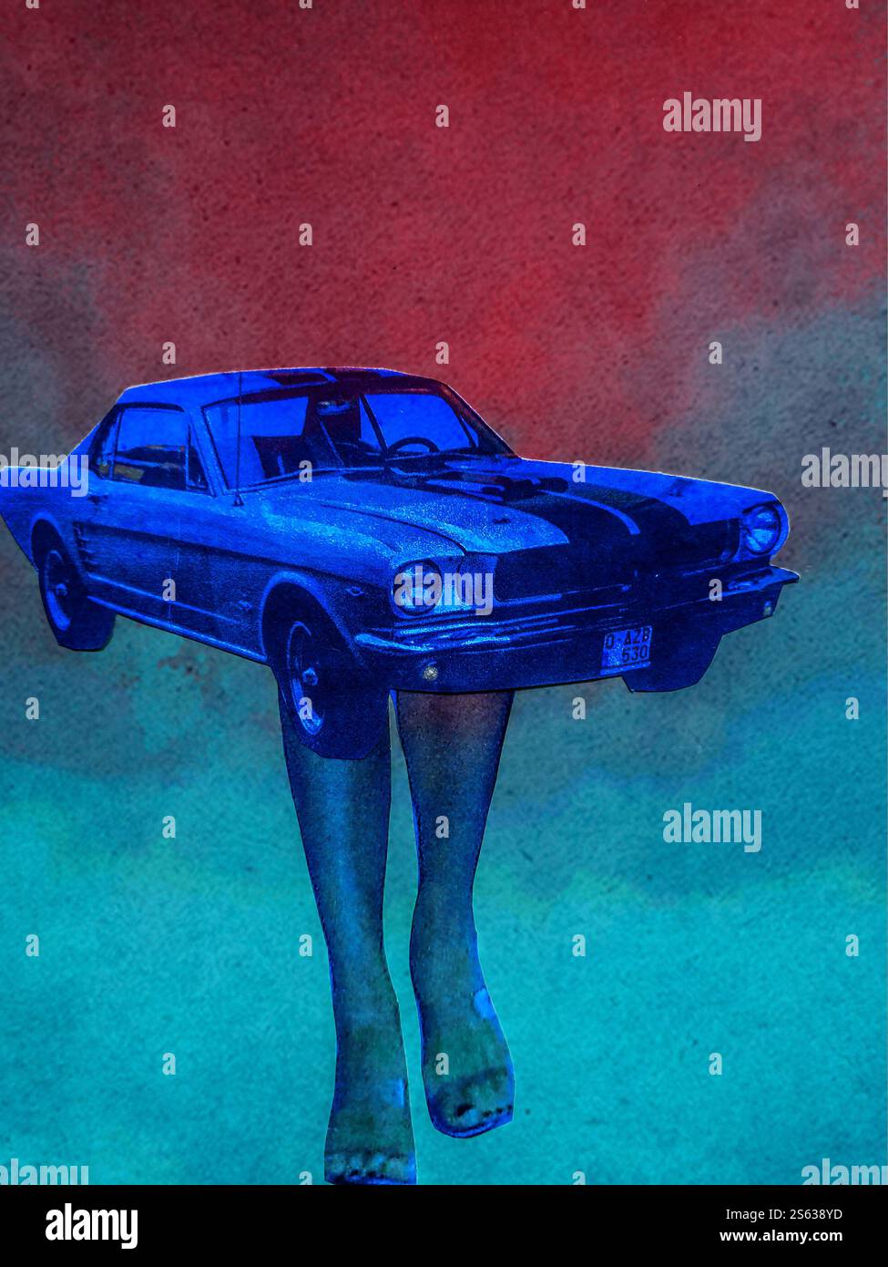 Conceptual collage art of a car with female legs Stock Photo - Alamy