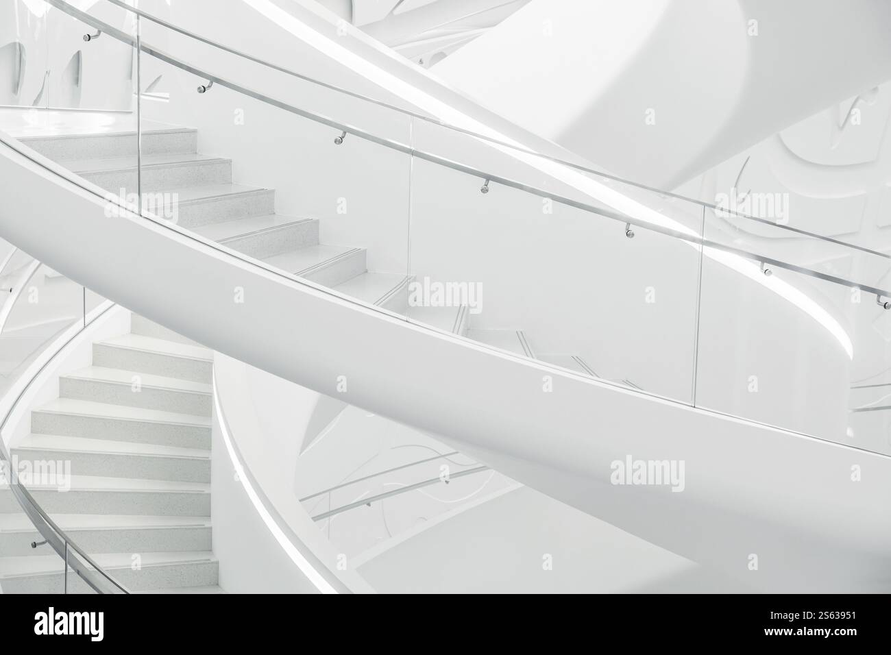 Minimalistic white spiral staircase with smooth curves and geometric ...