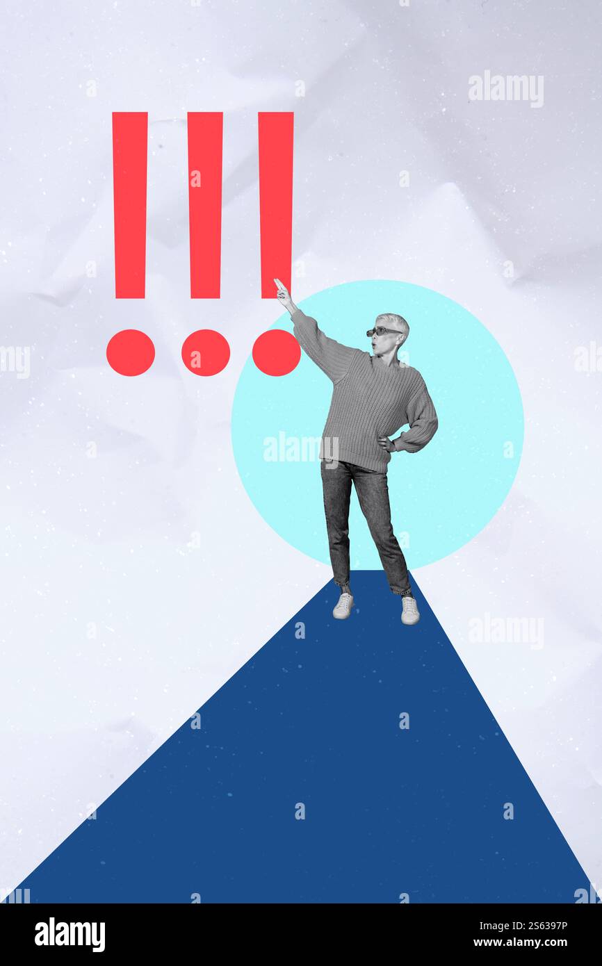 Vertical sketch 3d artwork collage poster of serious old businesswoman ...