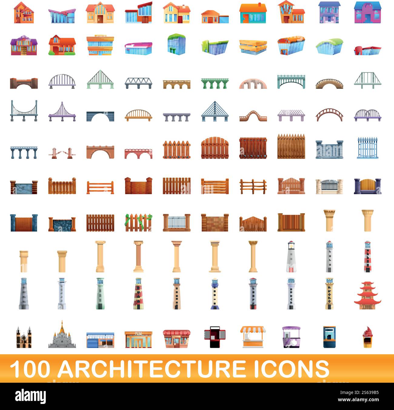100 architecture icons set. Cartoon illustration of 100 architecture ...