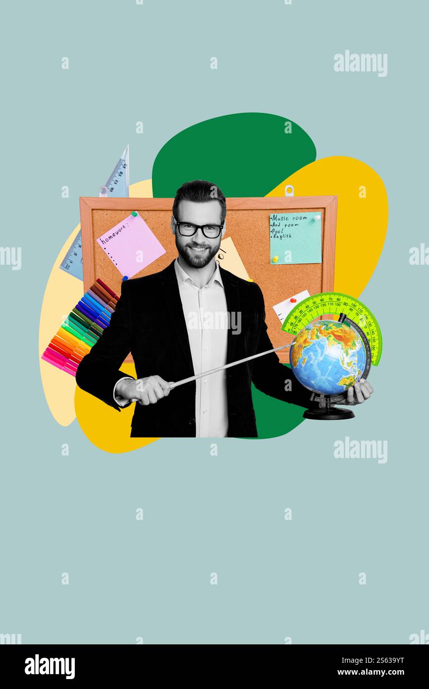 Composite artwork collage template sketch of profession teacher back ...
