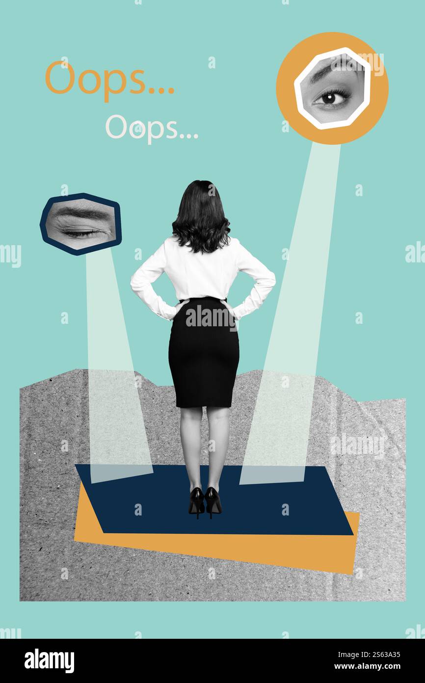 Image vertical art banner collage of anonym girl stand back look ...