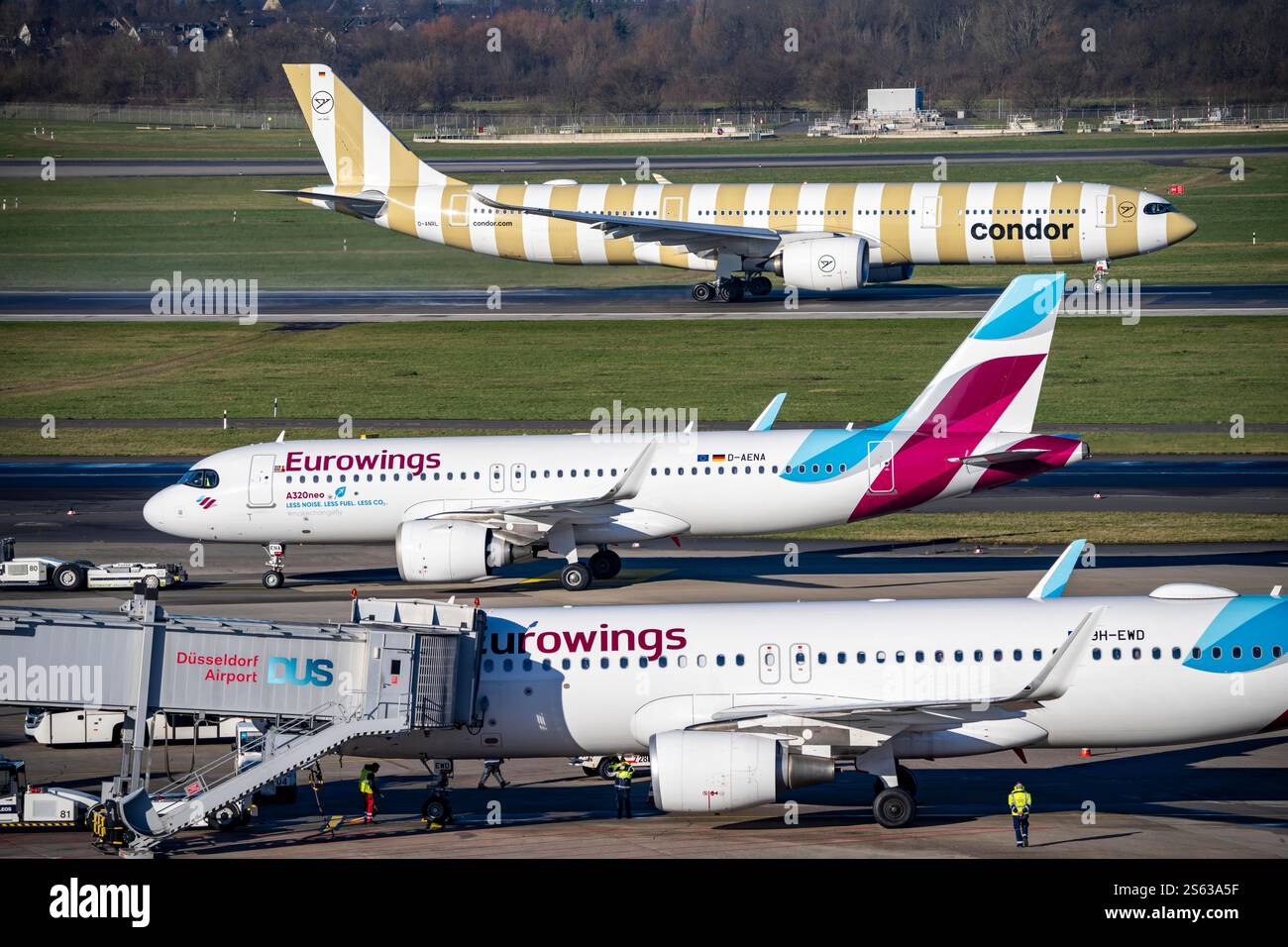 Condor Airbus A330 taking off, Eurowings Airbus on the taxiway and at ...